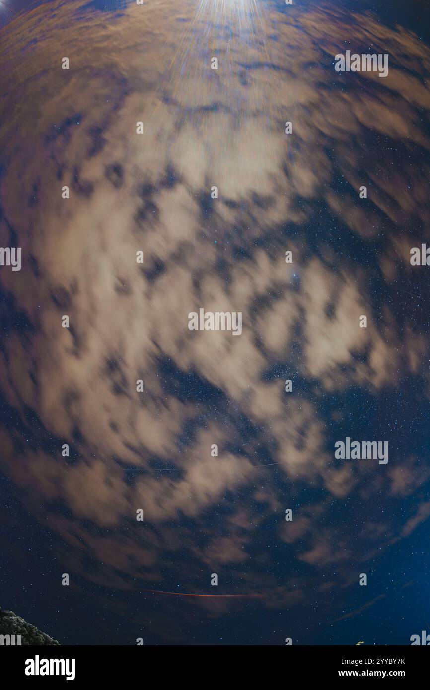 Super fisheye wide angel lens view - Cloudy Night Starry Sky With ...