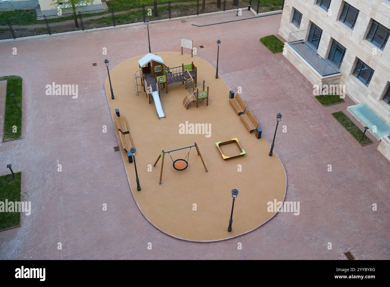 A colorful and vibrant playground filled with slides, swings, and ...