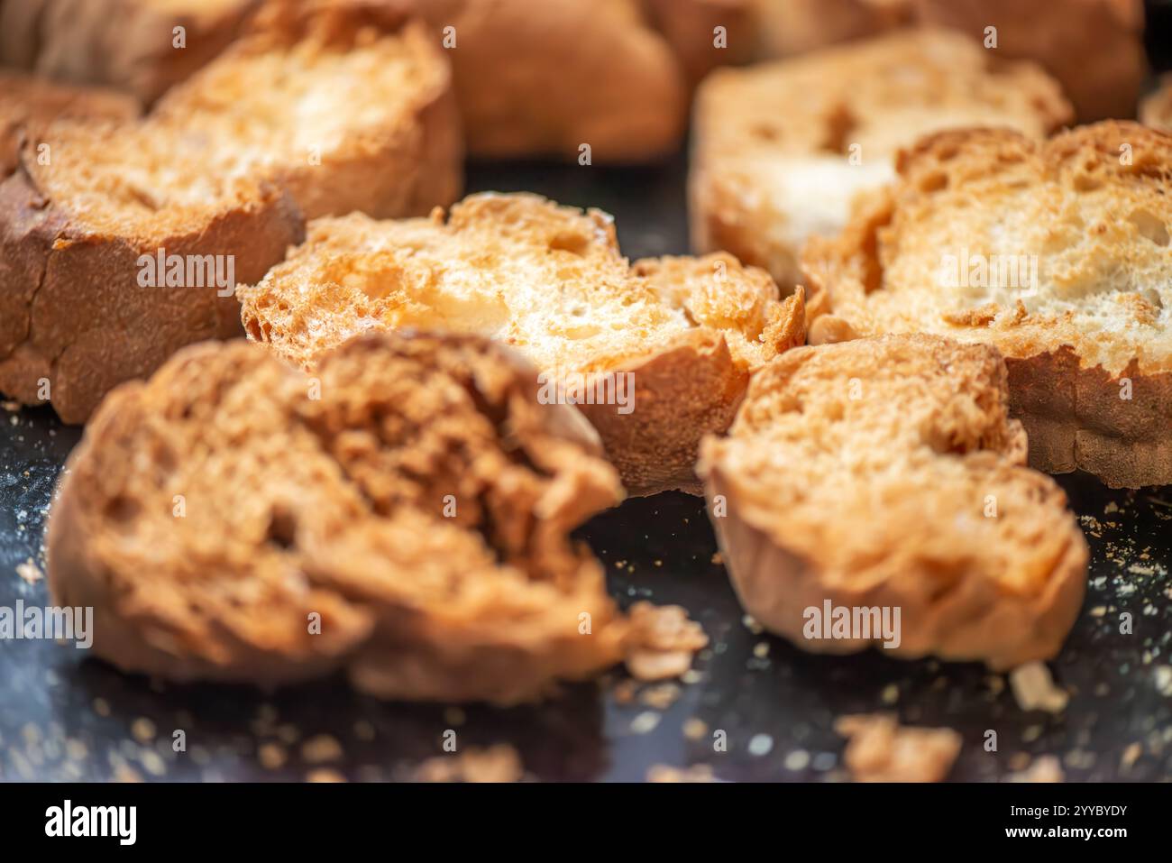 Golden-Brown Toasted Bread Slices on a Tray Stock Photo - Alamy