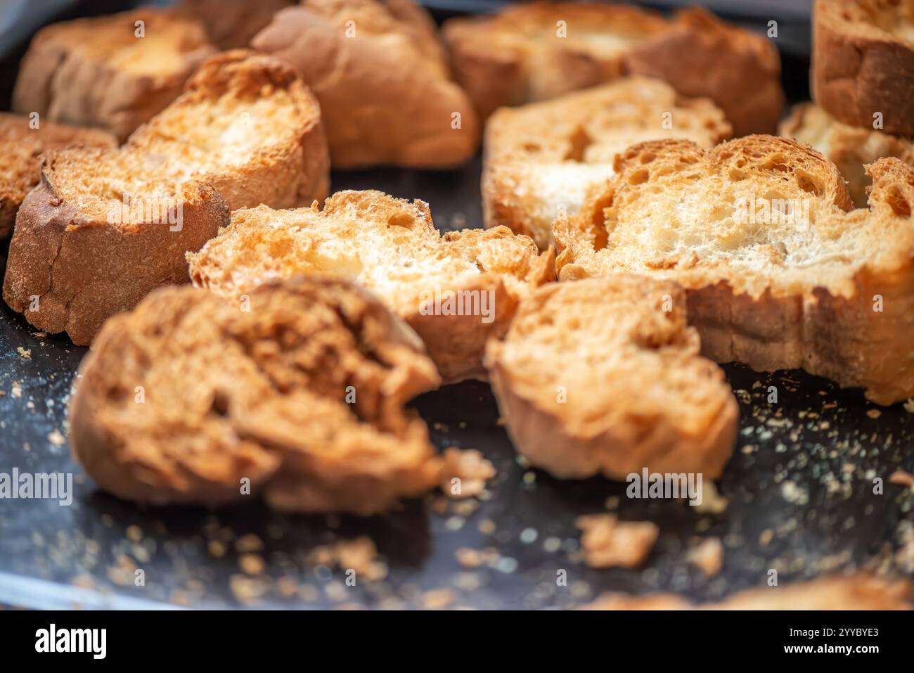 Golden-Brown Toasted Bread Slices on a Tray Stock Photo - Alamy