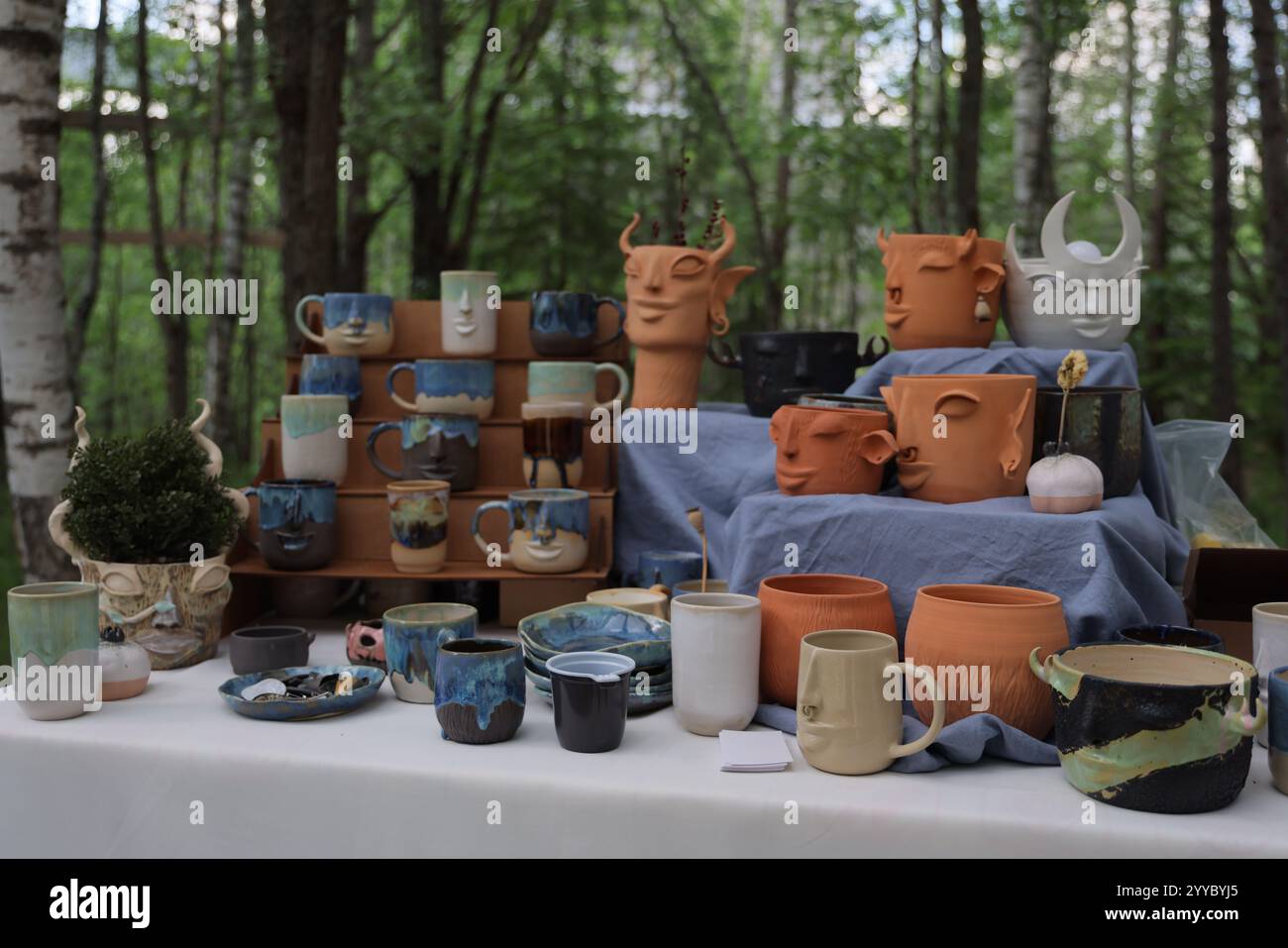 A beautifully crafted artisan ceramic display showcased within a serene ...