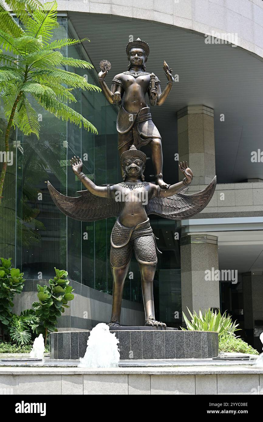 Close-up of Narayana statue riding on the shoulders of Garuda ('Narai ...