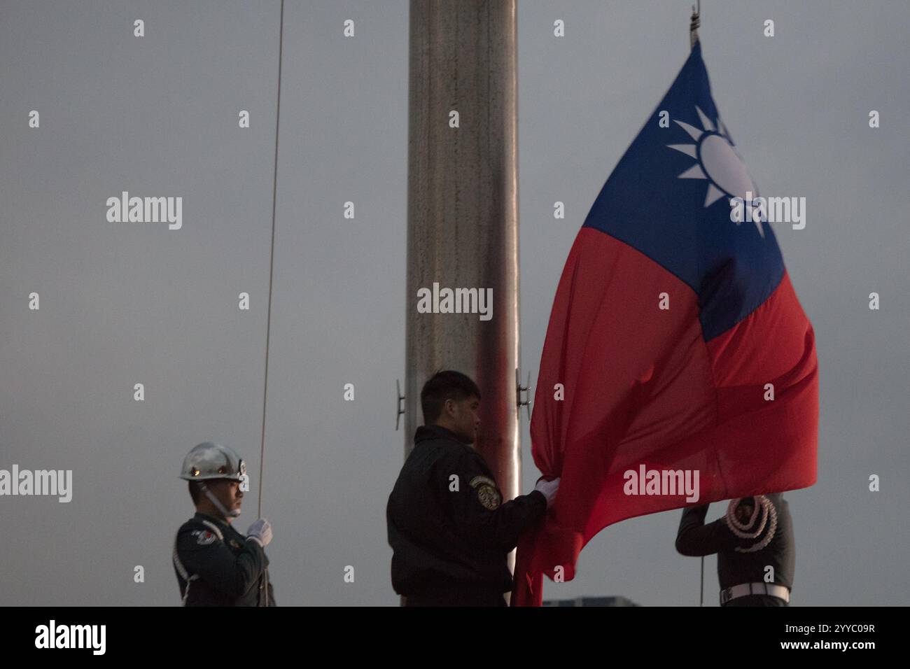The Honor Guard perform Taiwanese flag lowering ceremony in Liberty ...