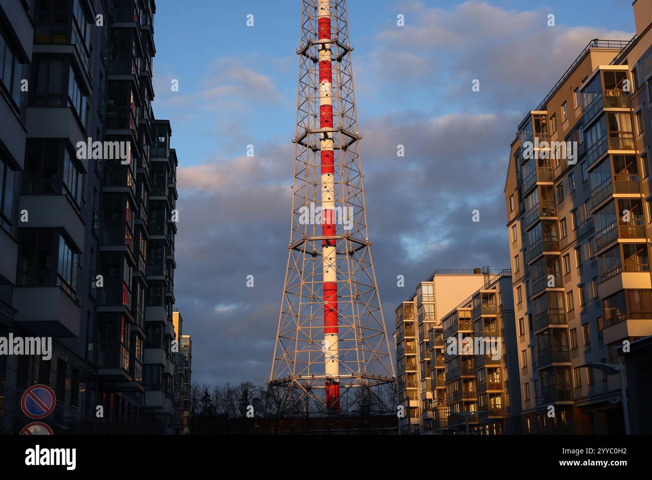 Urban Landscape Illustrating a Communication Tower with a Beautiful ...