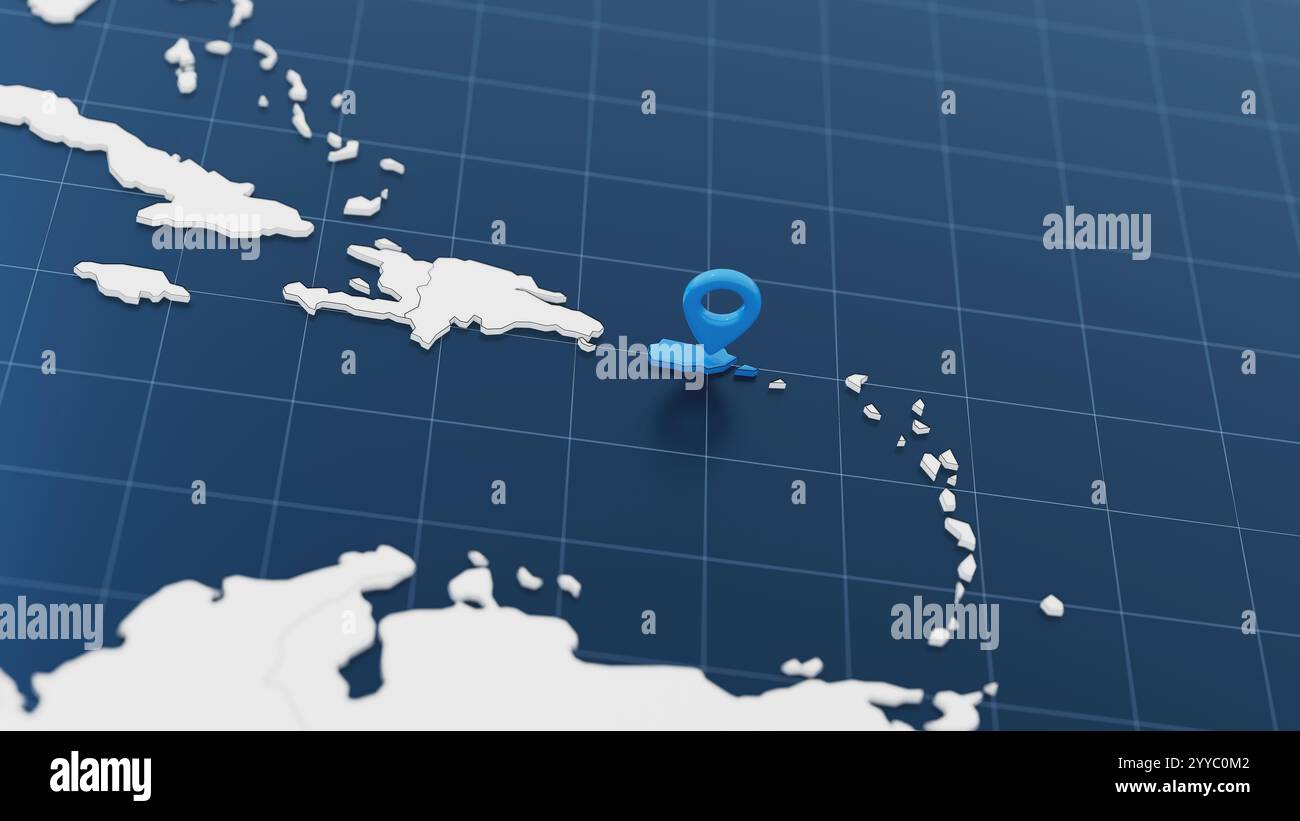 Blue Puerto Rico 3d map with pointer pin surrounded with other ...