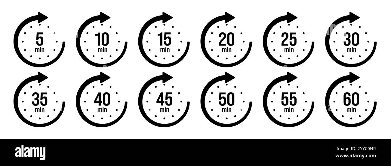 Stopwatch icons with pointer arrow. Chronometer, time counter with dial ...