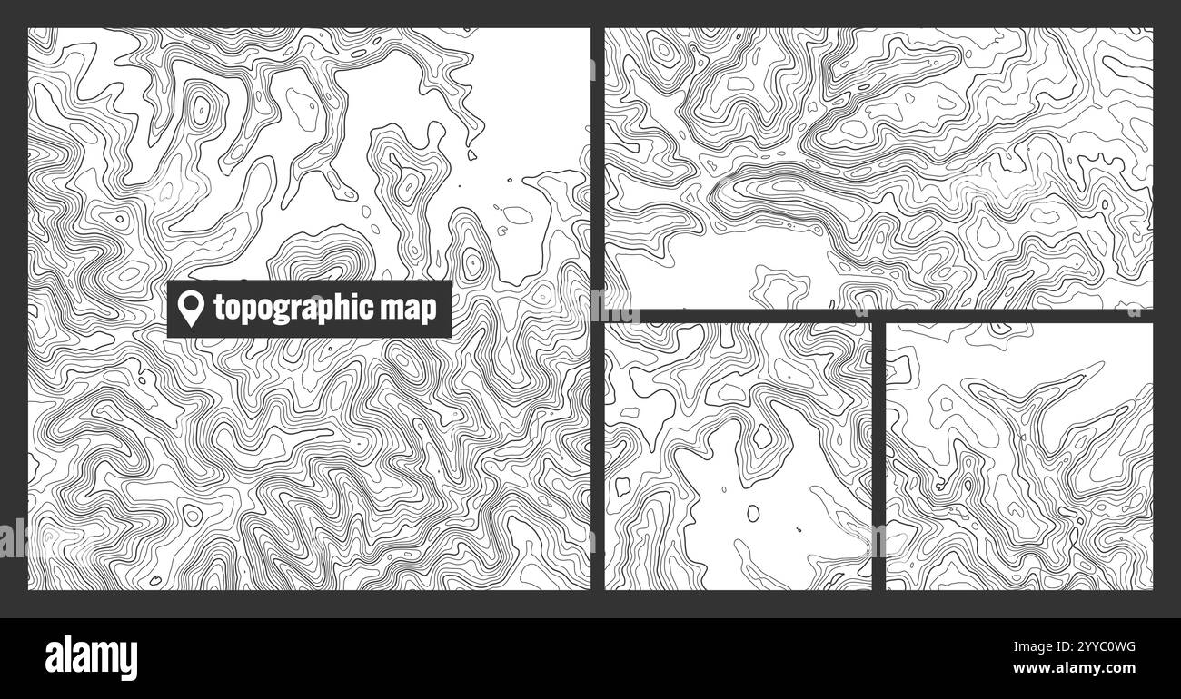 Colorful topographic map sets with contour lines. Geographic terrain ...
