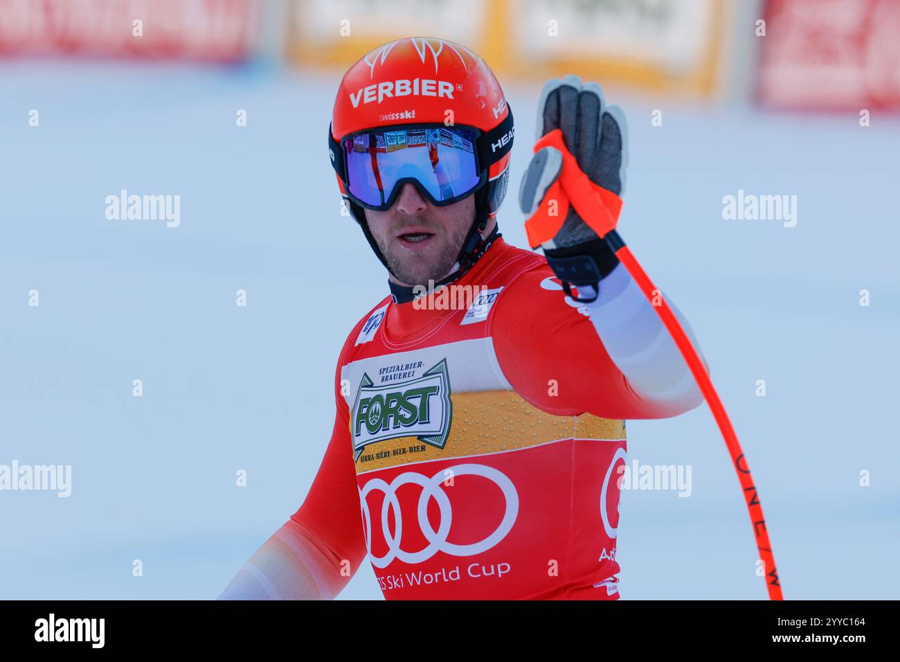Switzerland's Justin Murisier celebrates at the finish area of an ...