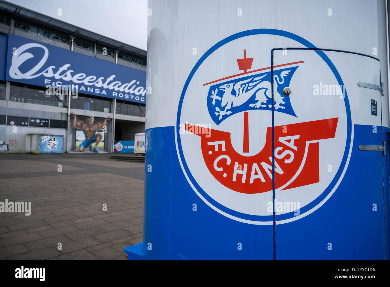 Rostock, Germany. 21st Dec, 2024. A drinks stand with the logo of third ...