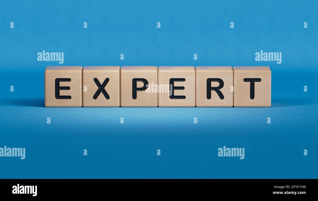 wooden cube block with EXPERT business word. Mission, Vision and core ...
