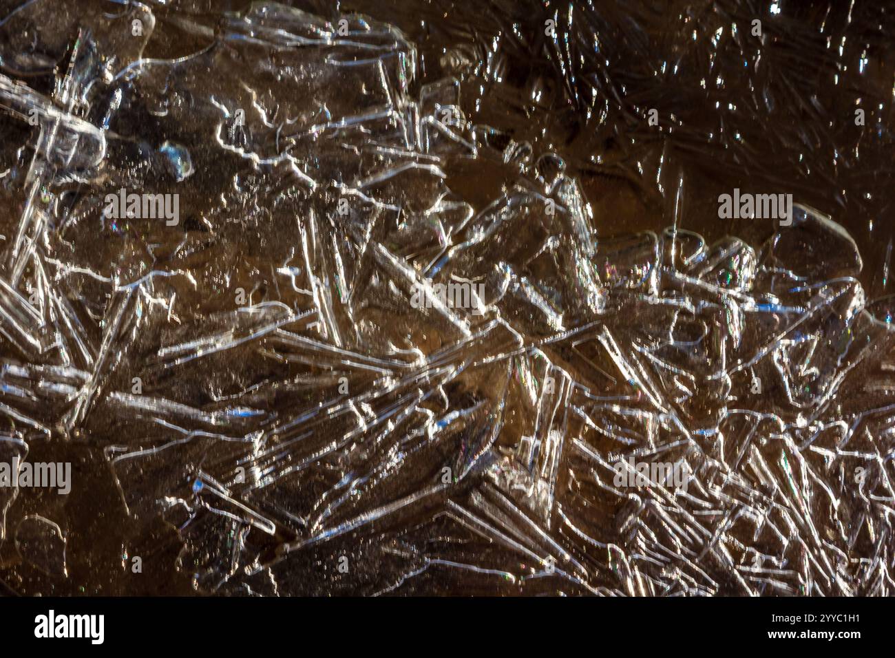 A frozen landscape with ice and snow. The ice is scattered all over the ...