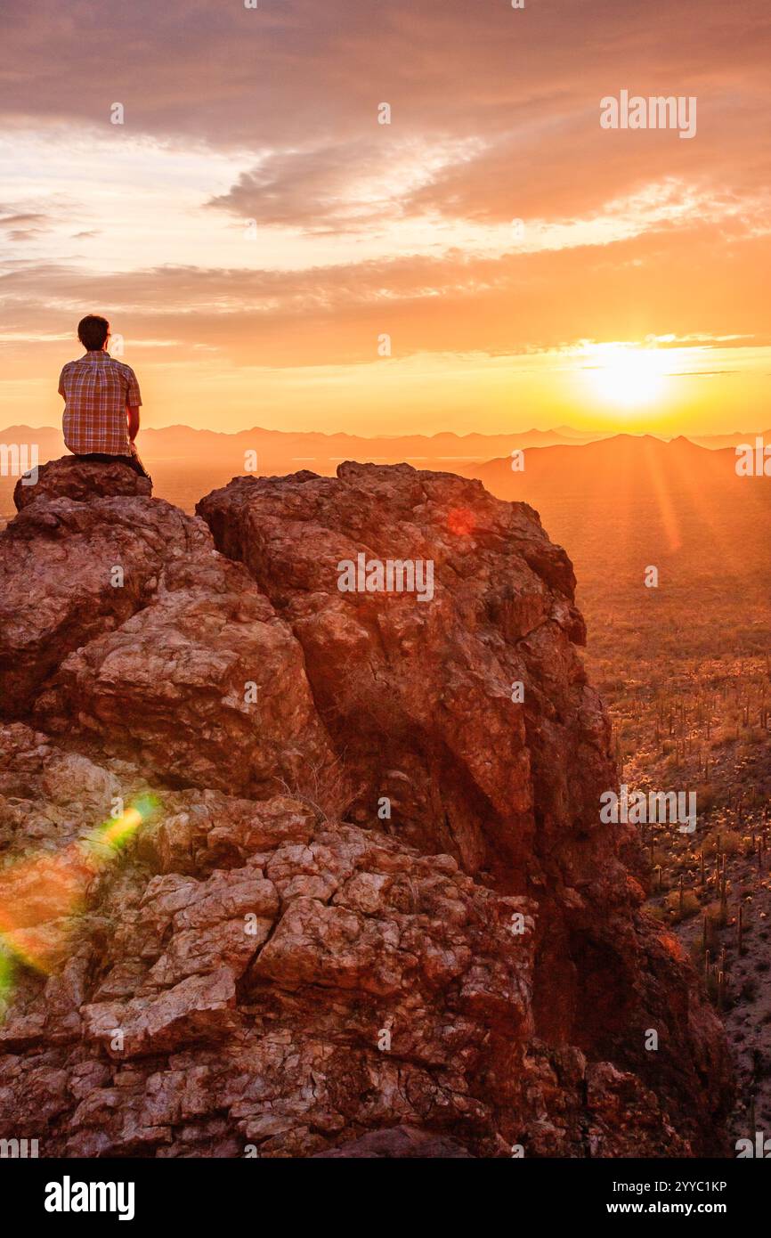 Silhouette man overlooking landscape over hi-res stock photography and ...