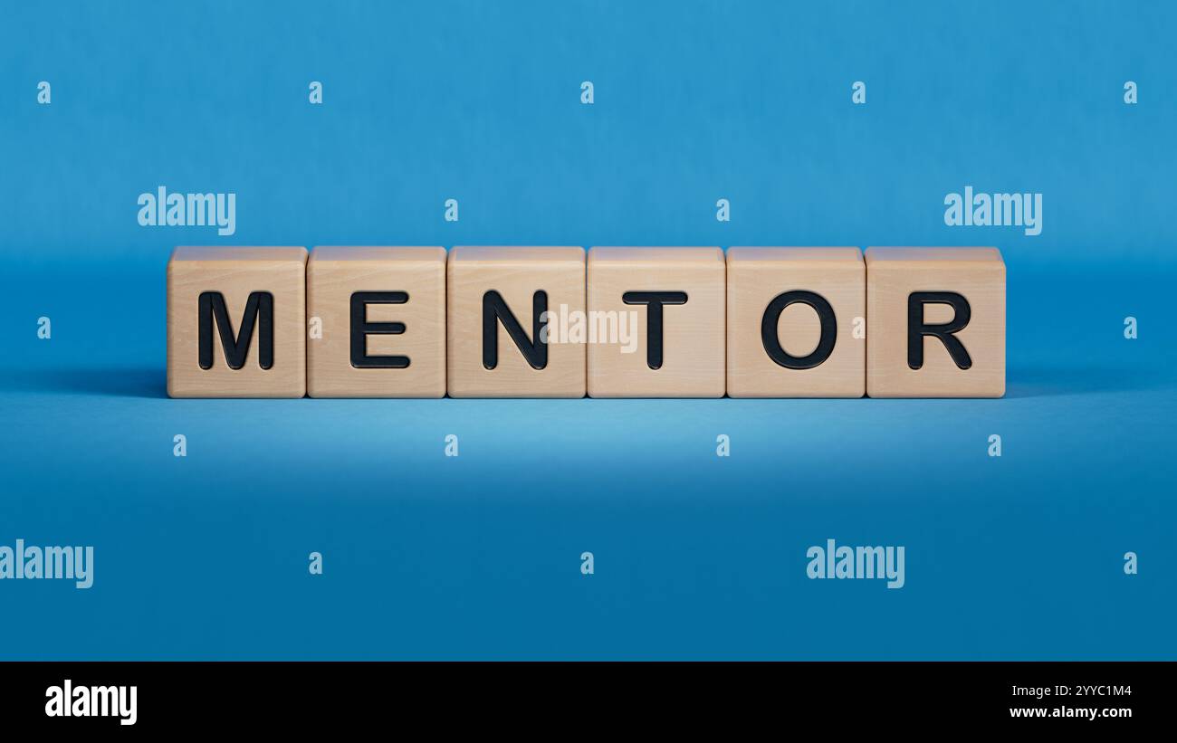wooden cube block with MENTOR business word. Mission, Vision and core ...