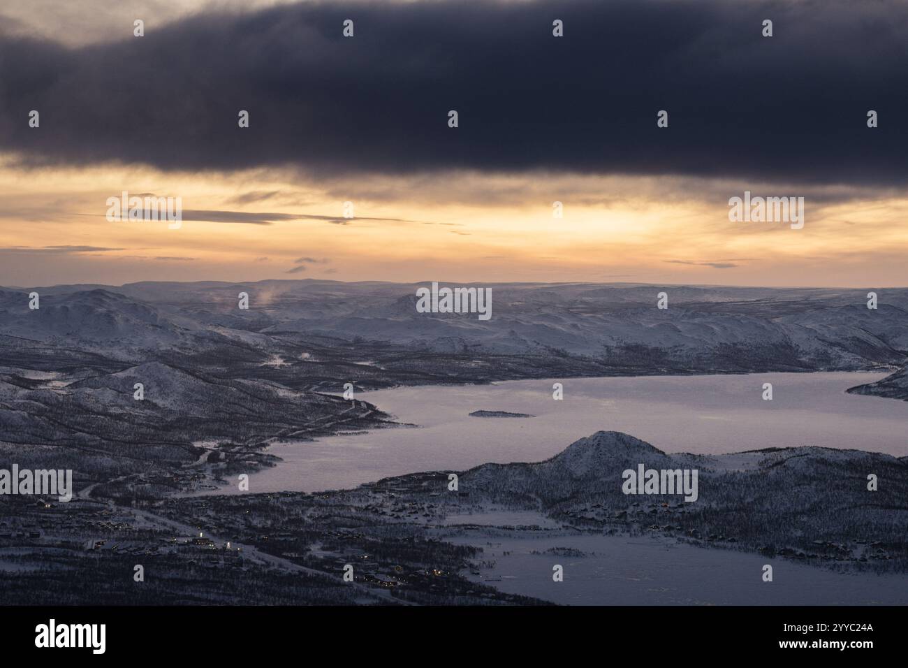View to town of Kilpisjärvi from Saana fell in Finland's Northern ...