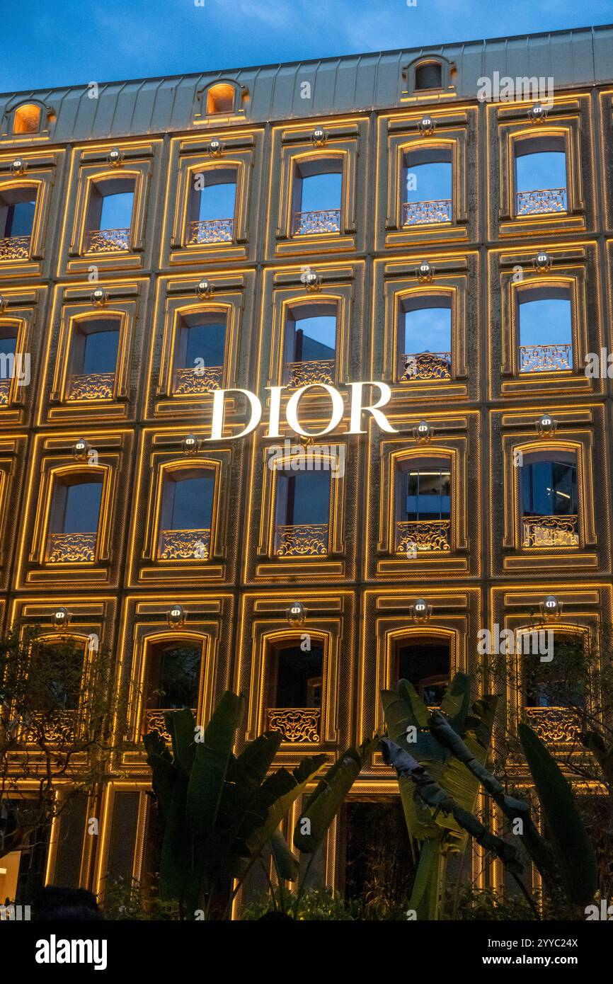 Bangkok, Thailand - 14 December 2024: Dior Gold House at night with the lighting. It is the new ...