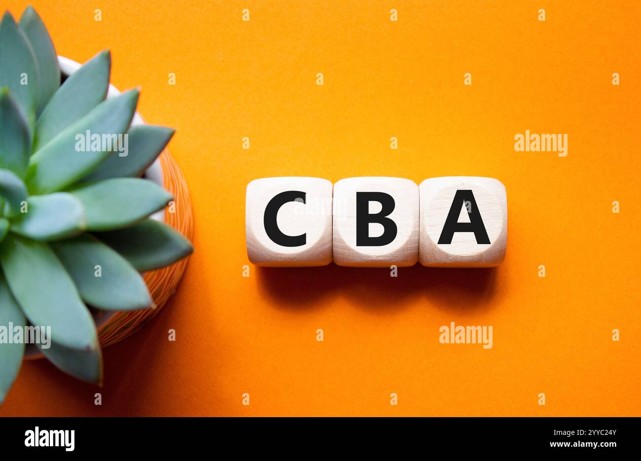 CBA - Cost Benefit Analysis symbol. Wooden cubes with word CBA ...