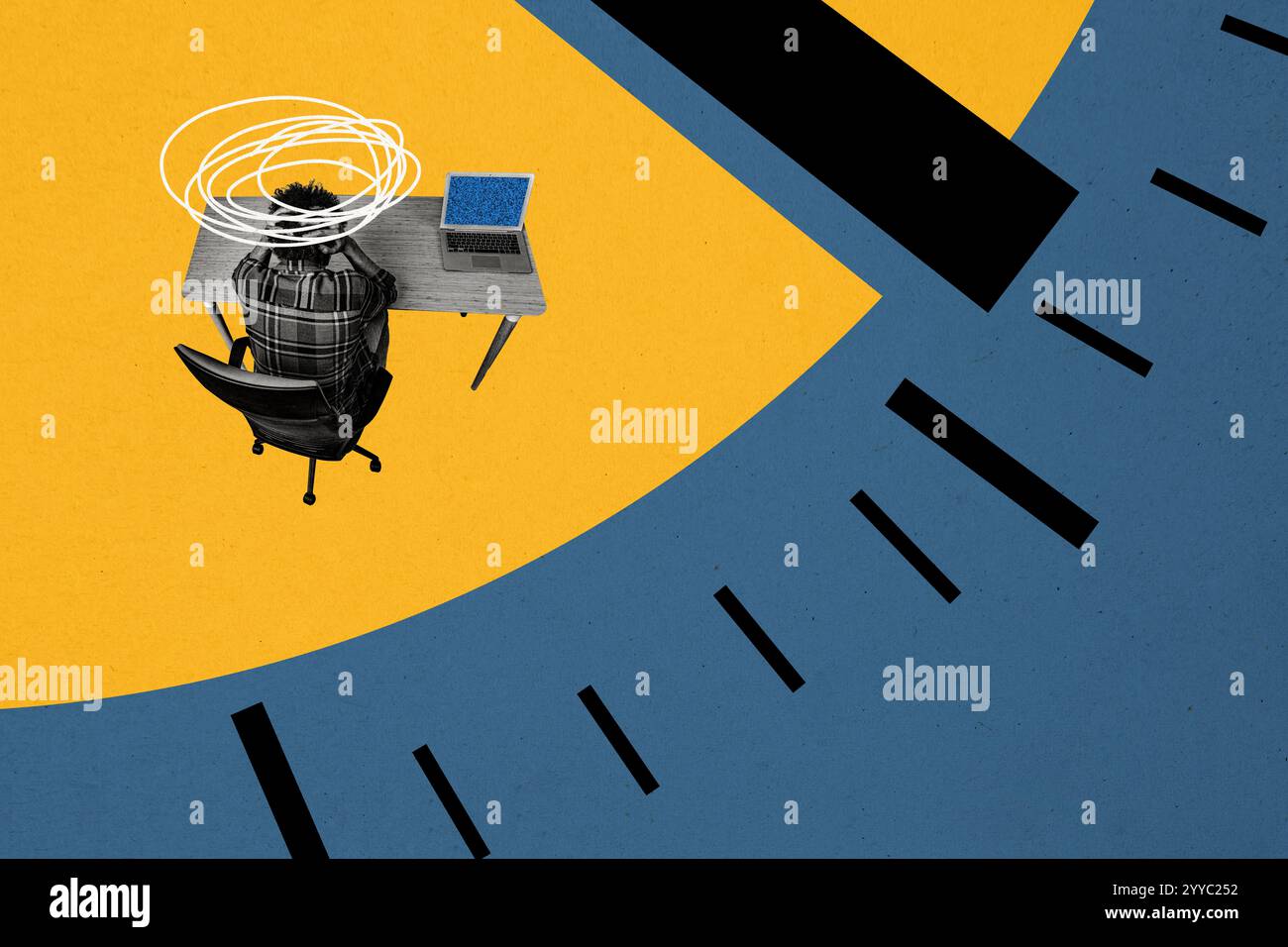 Composite creative art collage of puzzled man freelancer sit office ...