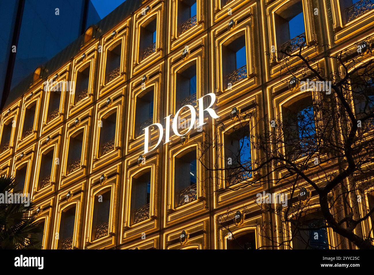 Bangkok, Thailand - 14 December 2024: Dior Gold House at night with the lighting. It is the new ...