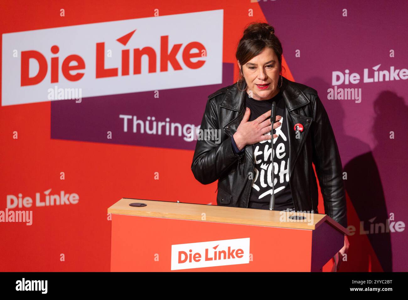 21 December 2024, Thuringia, Sömmerda: Mandy Eißing speaks at the party ...
