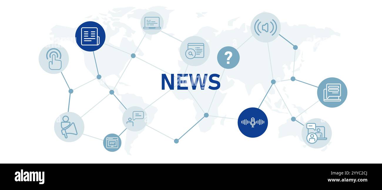 News website header banner featuring an outline set of icons ...