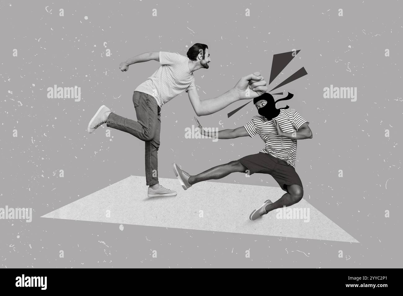Creative collage picture of two black white colors guys fighting ...