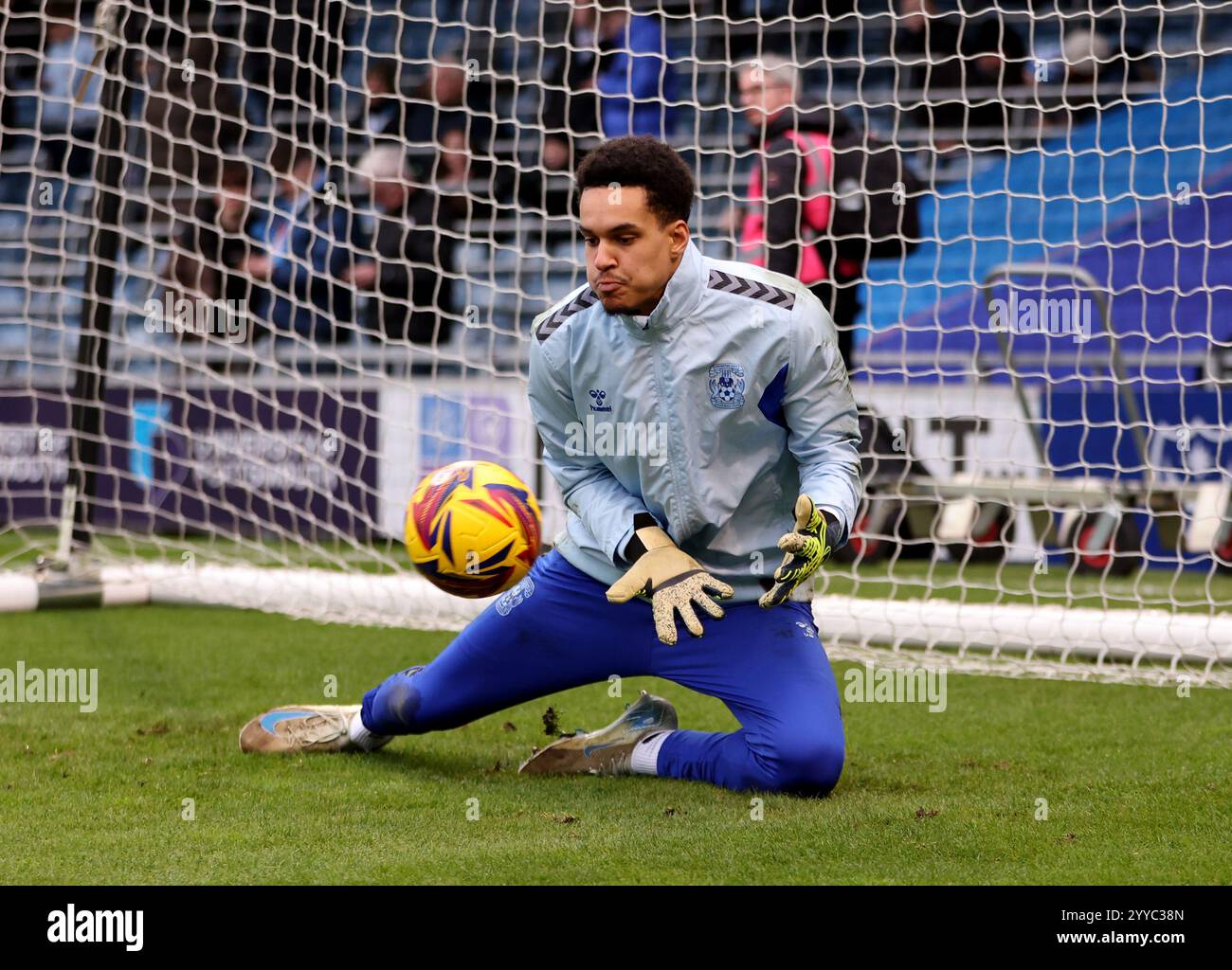 Coventry City goalkeeper Oliver Dovin warms up before the Sky Bet ...