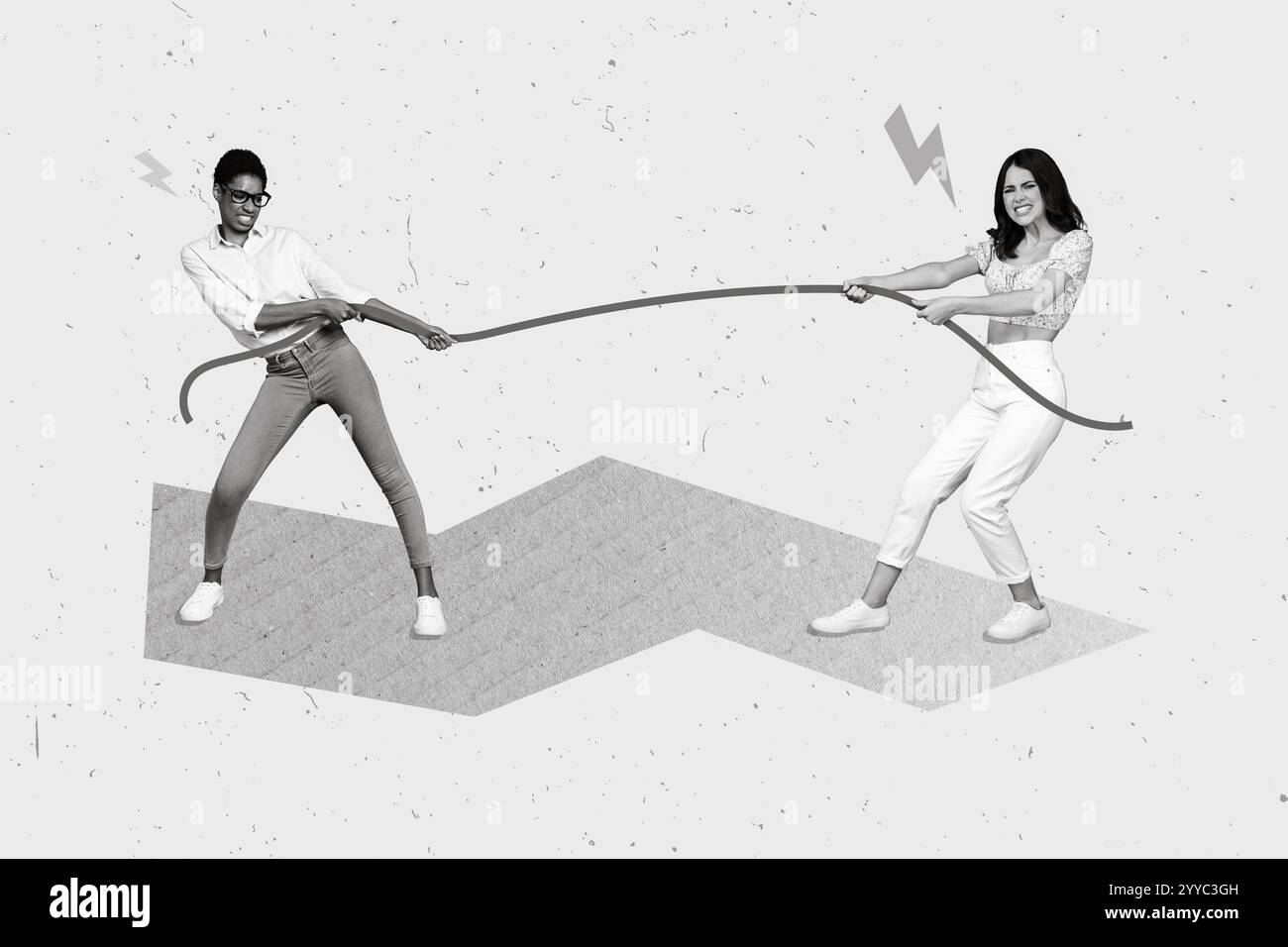 3d retro abstract creative collage artwork template of two girlfriends ...