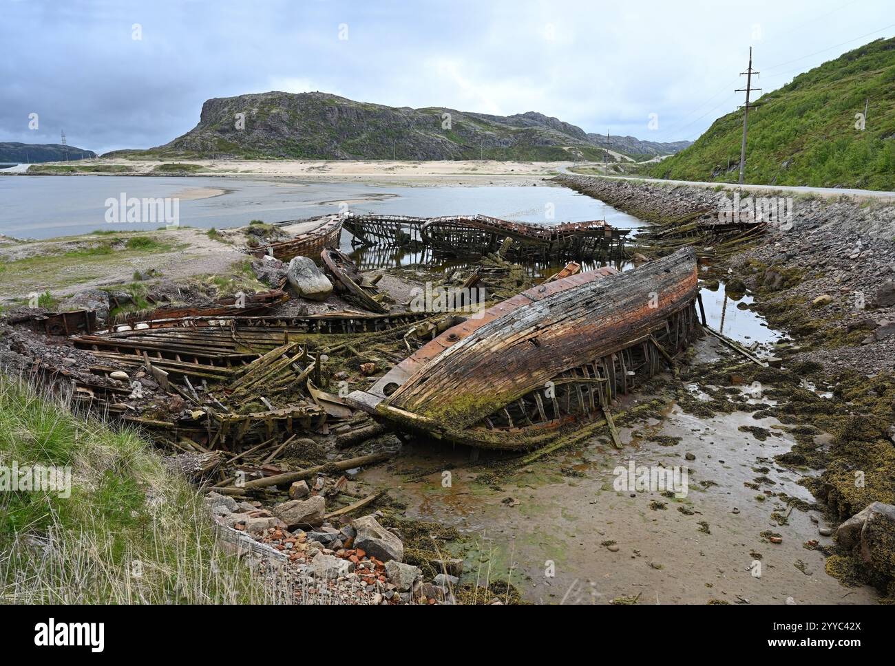 Cemetery of old ships of the coast on the Barents Sea in Teriberka ...