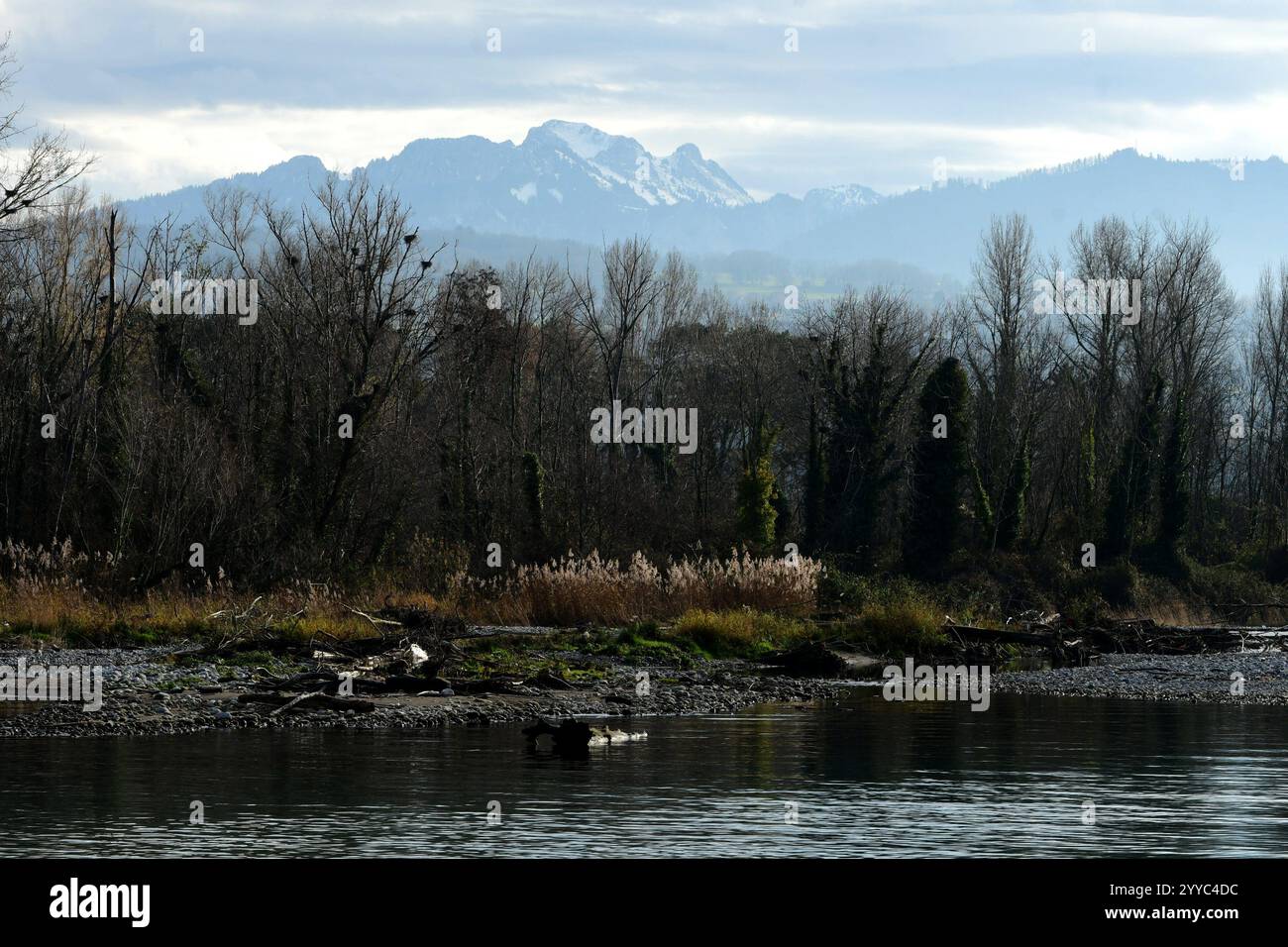 Thonon Les Bains, France. 18th Dec, 2024. River and mountain at Dranse ...