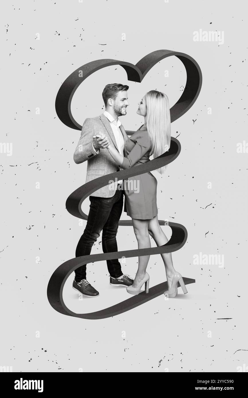 Vertical collage picture of two lovely partners black white colors ...