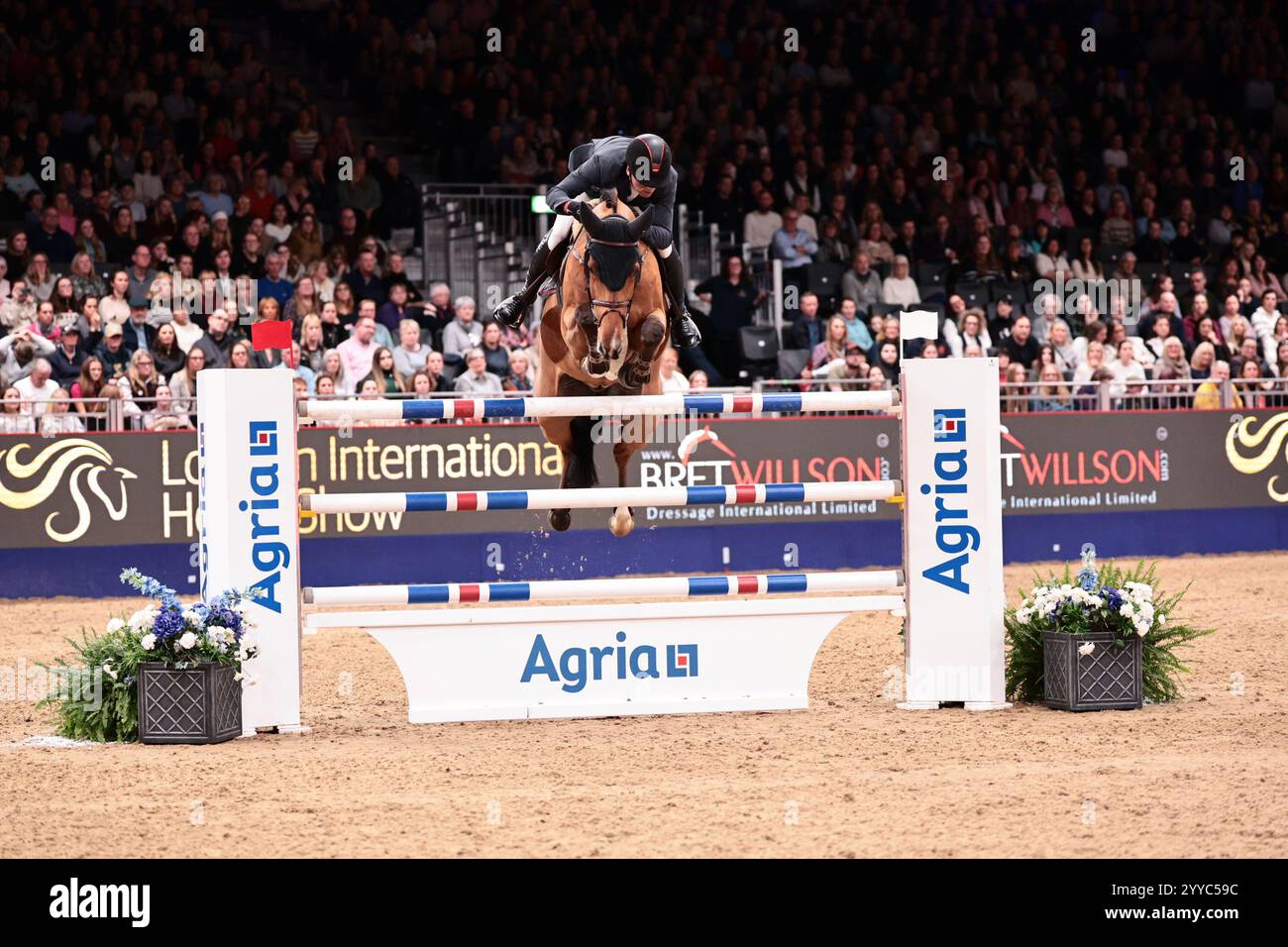 Andreas Schou of Denmark with Billy Matador during the London Grand Prix at the London ...