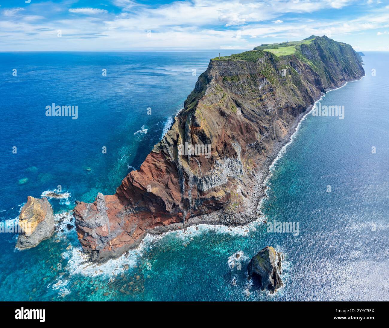 Aerial panoramic view of Lighthouse Farol dos Rosais at West Cape of ...