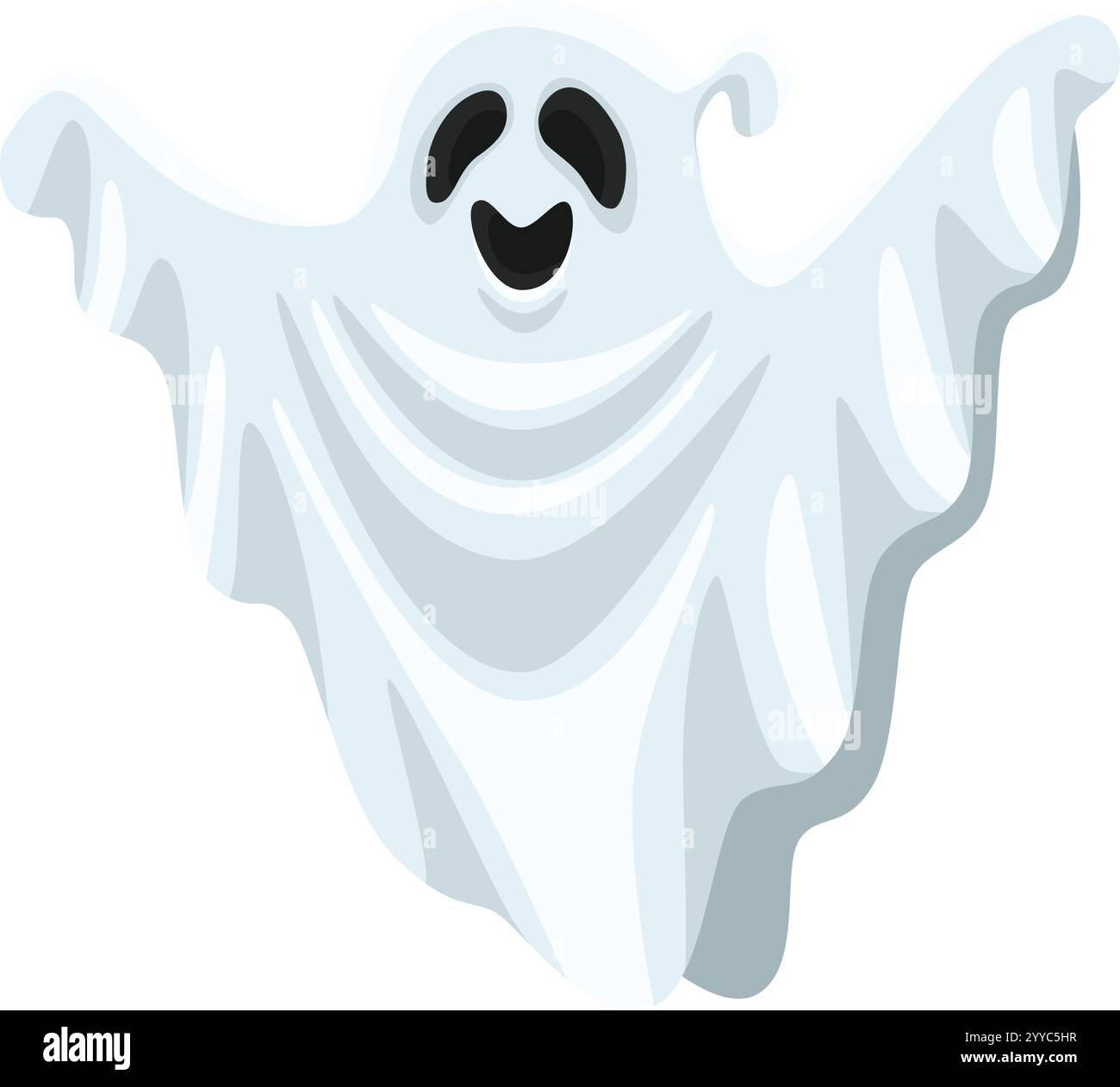 Cartoon illustration featuring a friendly ghost floating with open arms ...