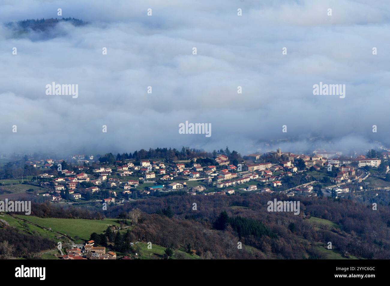 Pelussin, France. 17th Dec, 2024. Fog is seen in the Rhone valley ...