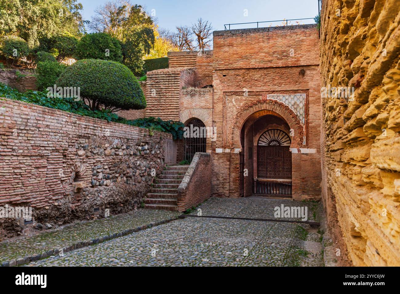 Gate of Justice viewed from inside its walls, Alhambra complex, Granada ...