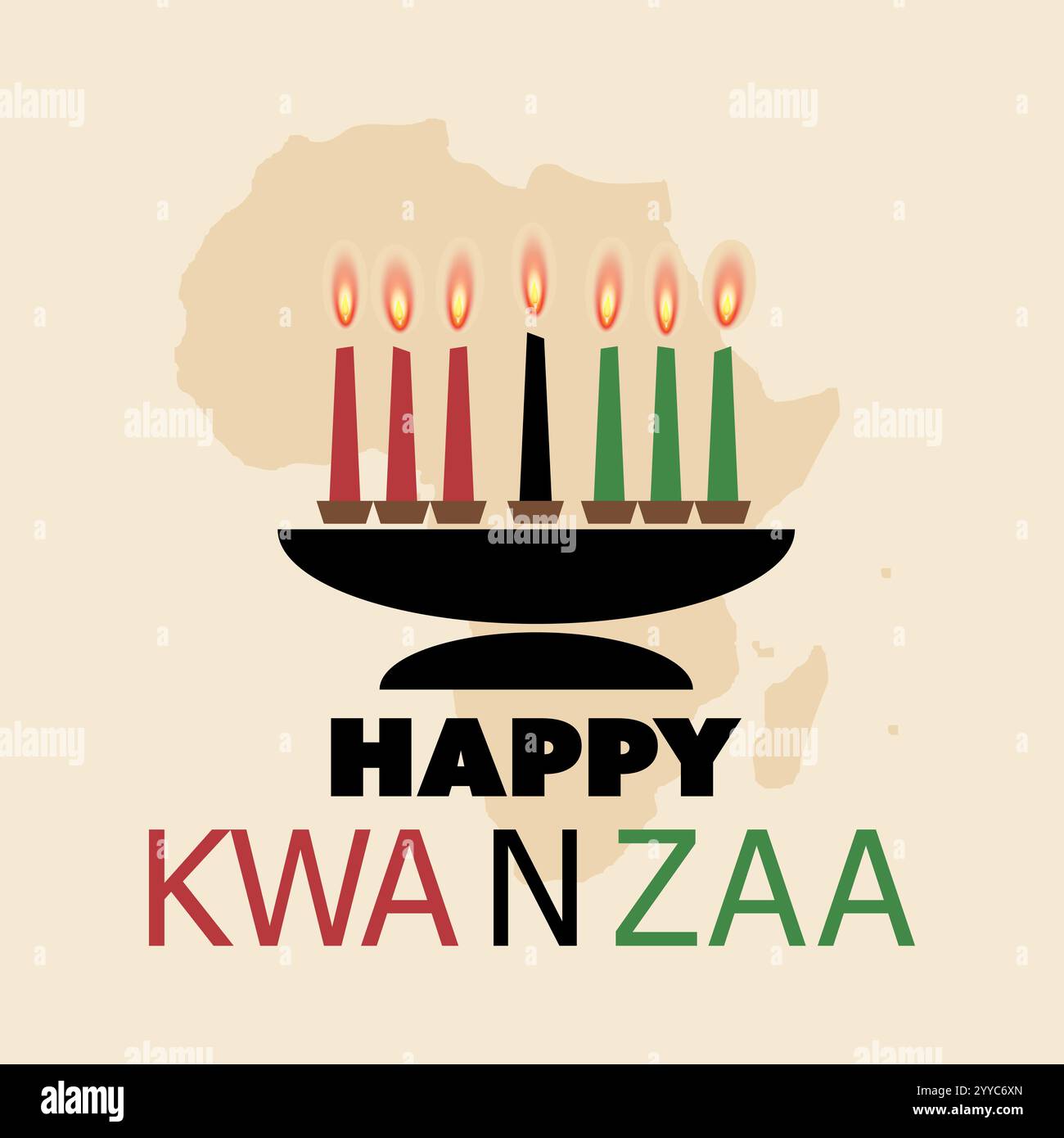 Colorful Happy Kwanzaa Greeting Card with Burning Candles and Map of ...