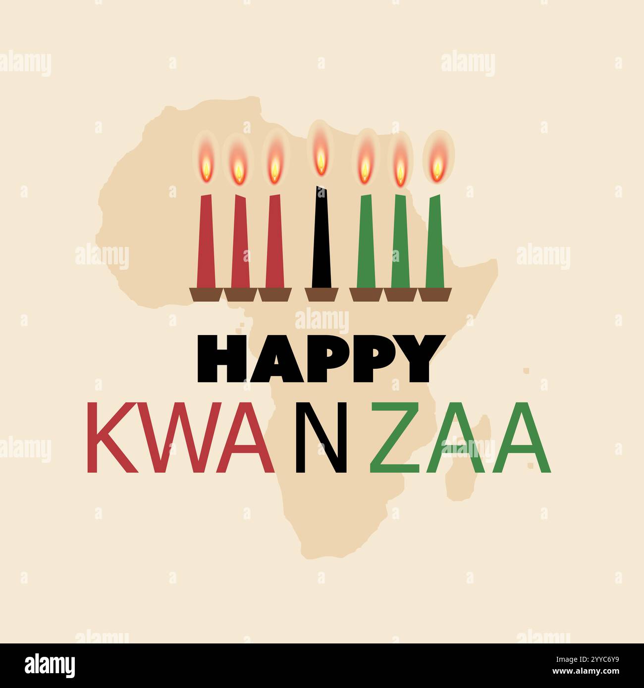 Colorful Happy Kwanzaa Greeting Card with Burning Candles and Map of ...