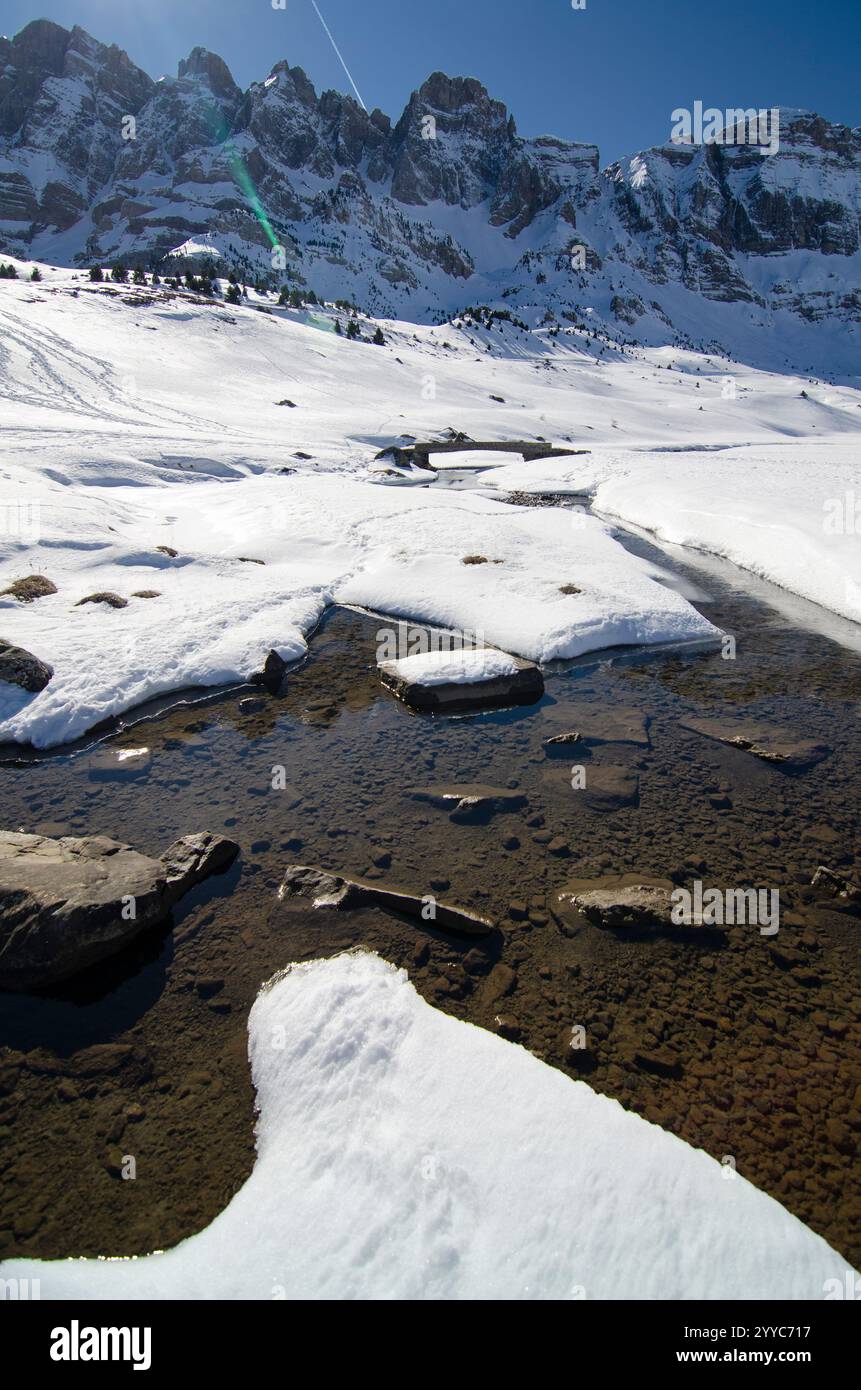 Snowed area of La Partacua, in Tena Valley, Huesca Pyrenees, Aragon ...
