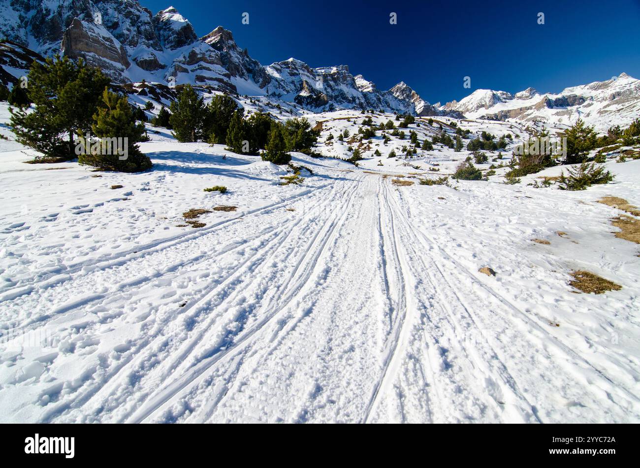 Snowed area of La Partacua, in Tena Valley, Huesca Pyrenees, Aragon ...