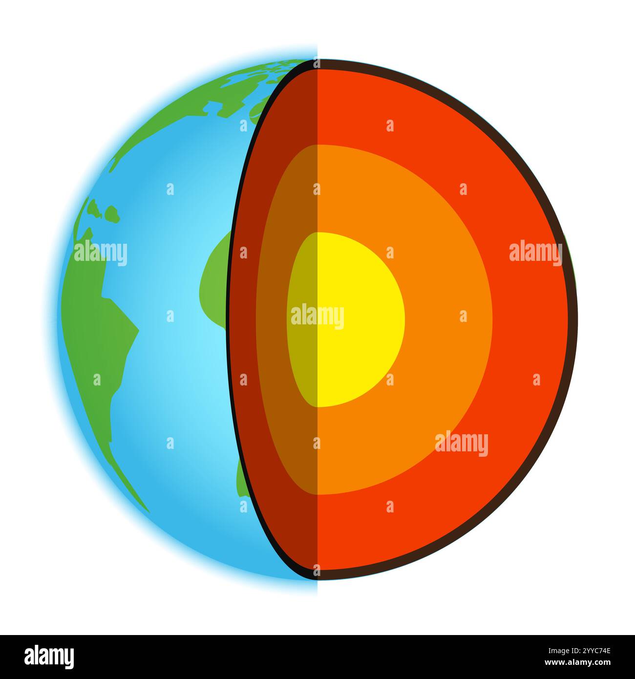 Layers of the Earth - Inner Core, Outer Core, Mantle, Crust Isolated Illustration on White ...