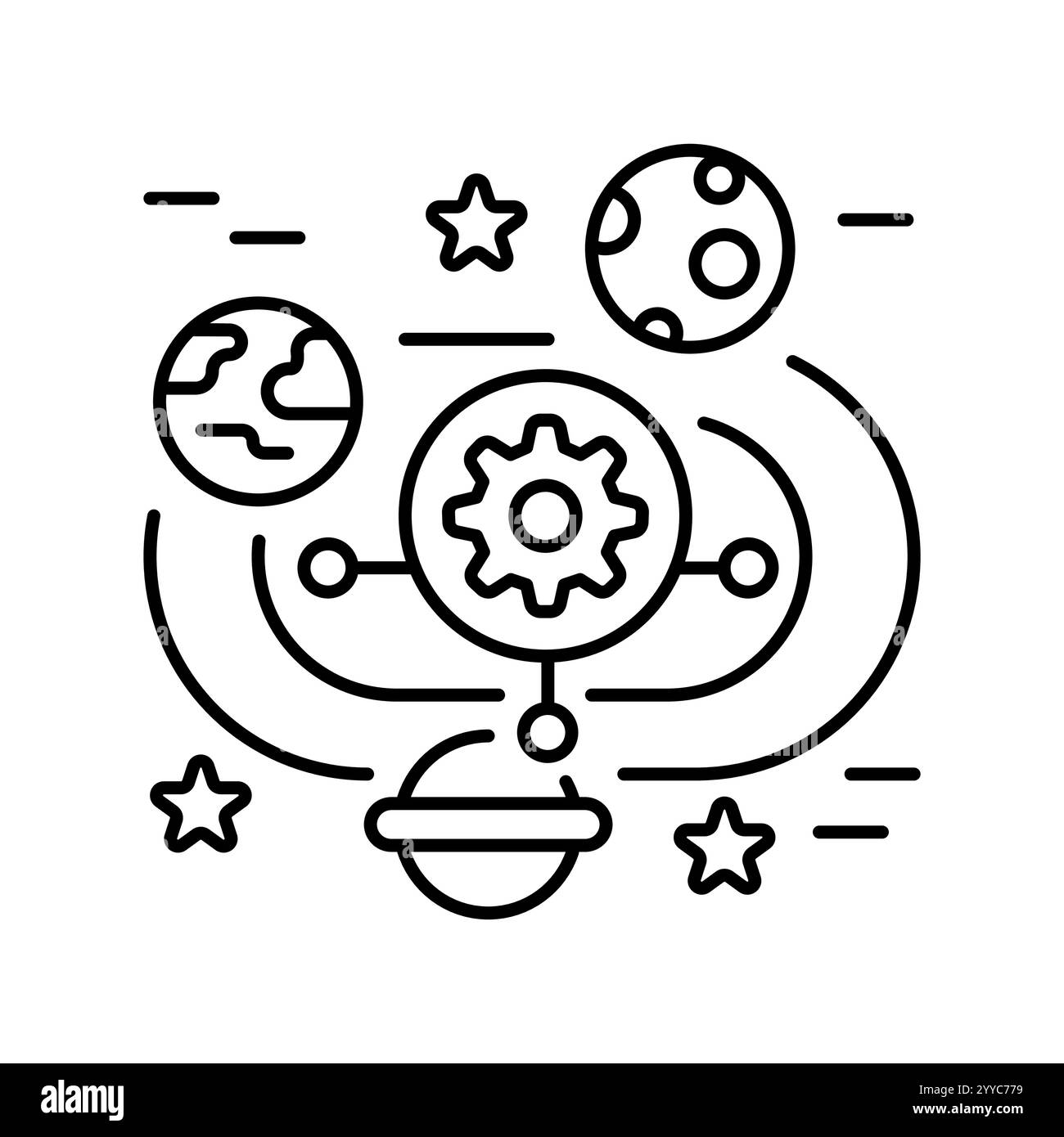 Space Resource Management Black Line Icon Vector Isolated Element Editable Stroke Stock Vector