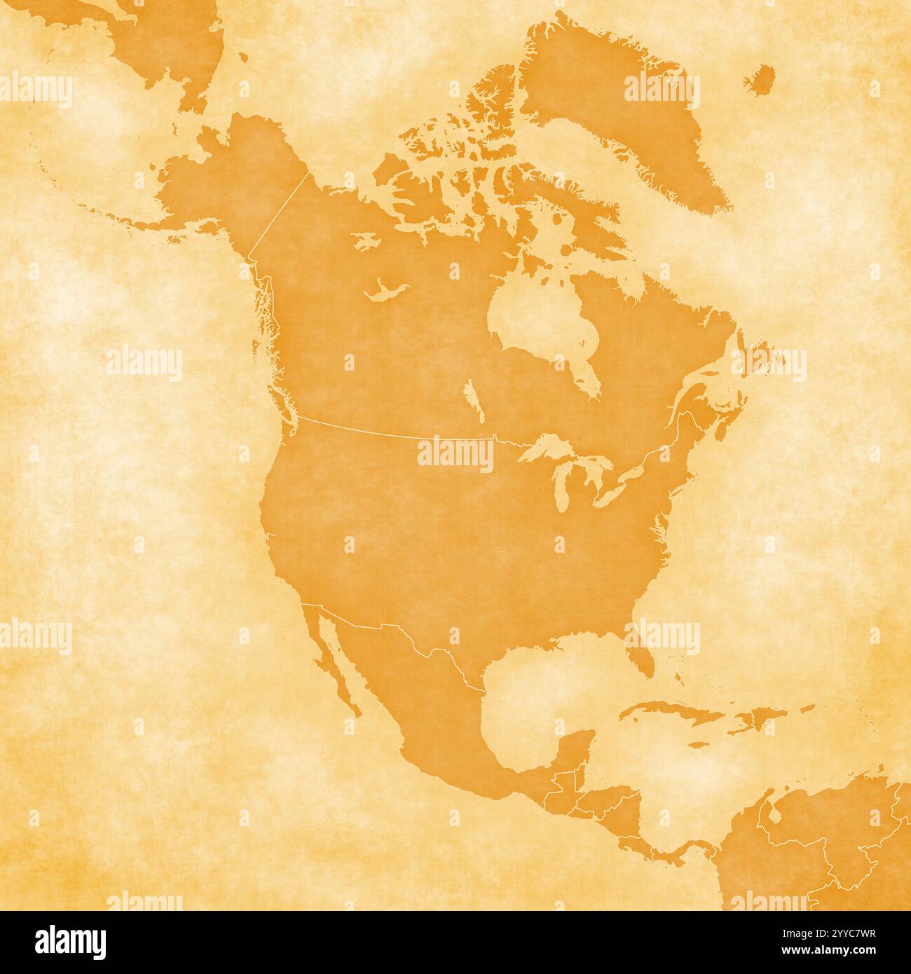 Blank map on an ocher retro map of North America on old vintage paper ...