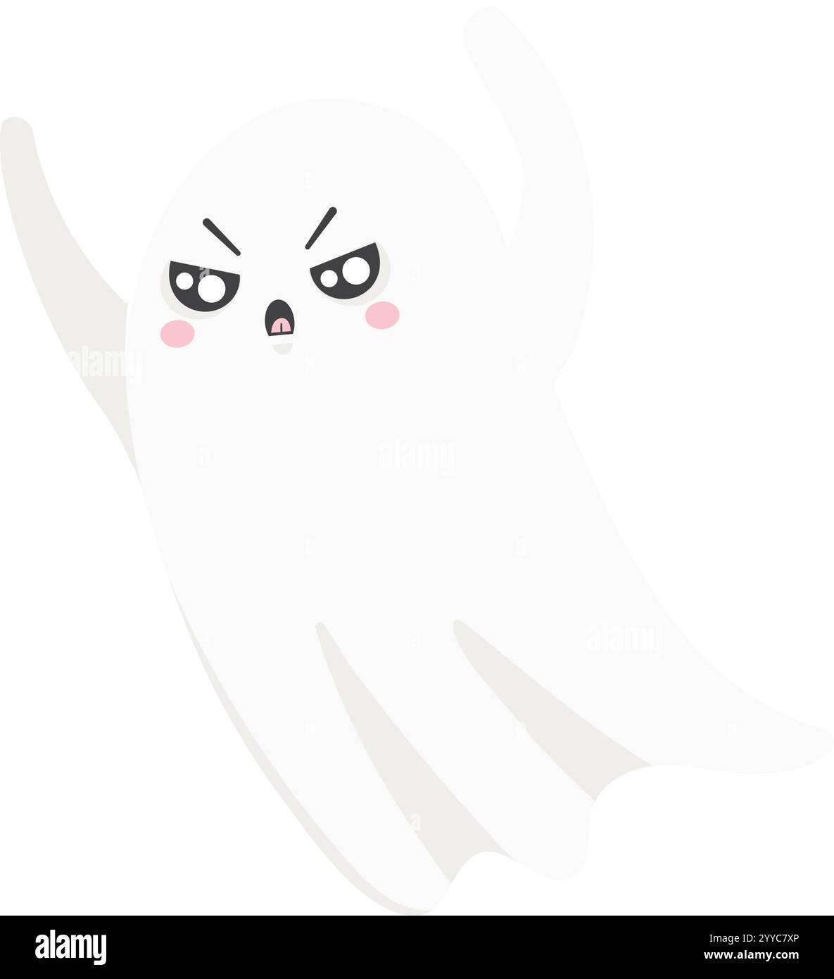 Cartoon ghost raising its hands with an angry expression, floating in ...