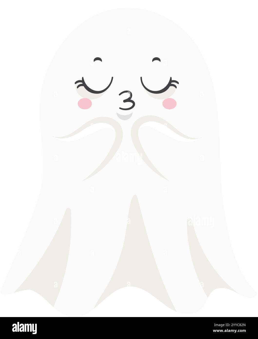 Adorable cartoon ghost with closed eyes, rosy cheeks, and puckered lips ...