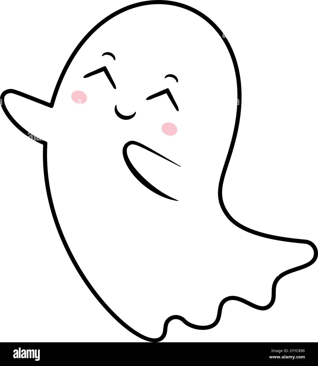 Adorable cartoon ghost with rosy cheeks waving and smiling, ideal for ...