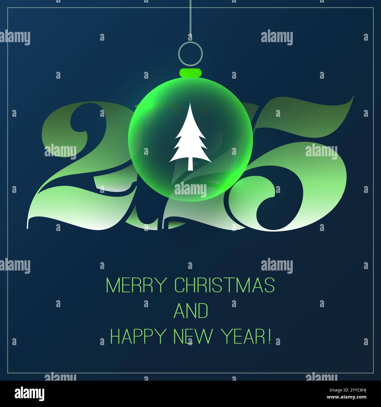 Merry Christmas and Happy New Year Greeting Card with Green Pine Tree ...