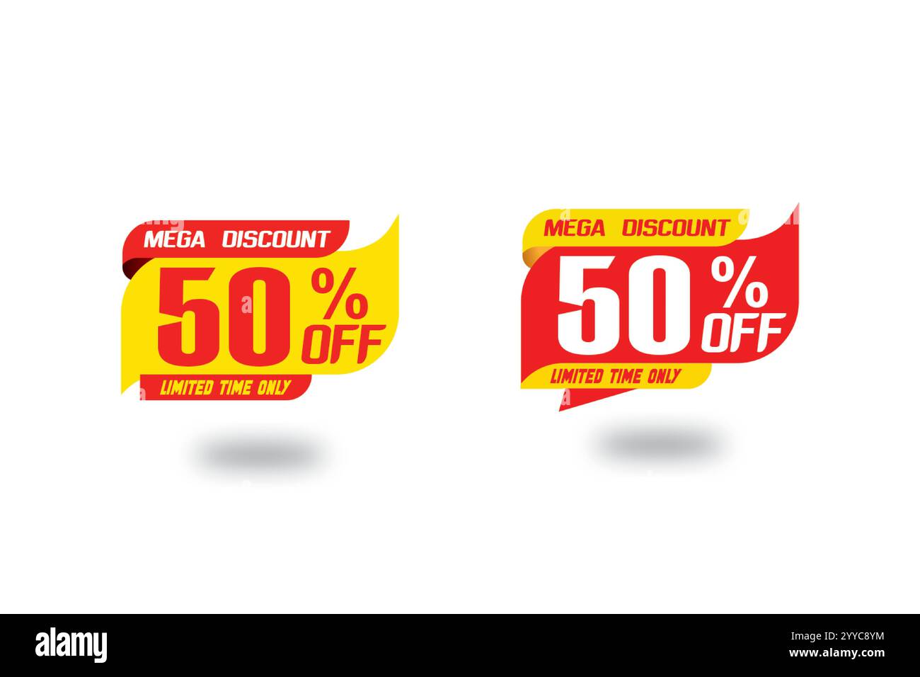 Marketing deal sale tag giving super offer on half price. Yellow red ...