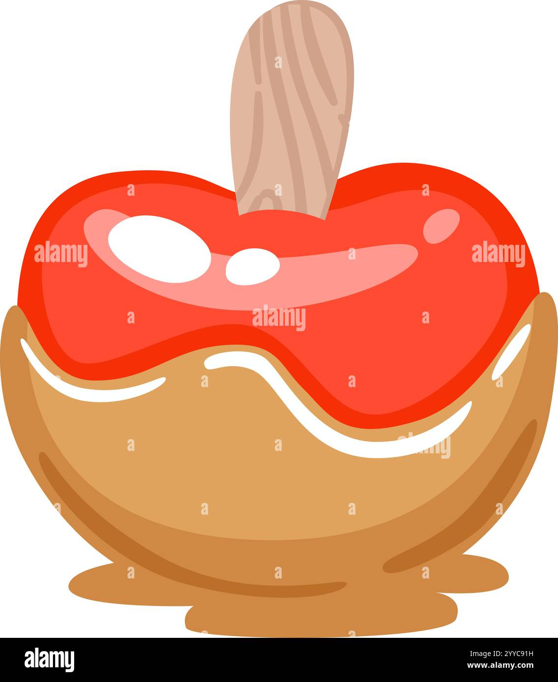 Delicious candy apple, coated in glossy red caramel and dripping from a ...
