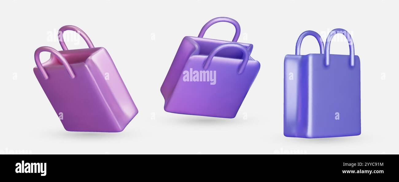 Set realistic shopping bags in realistic style. Stylish fashionable bag ...