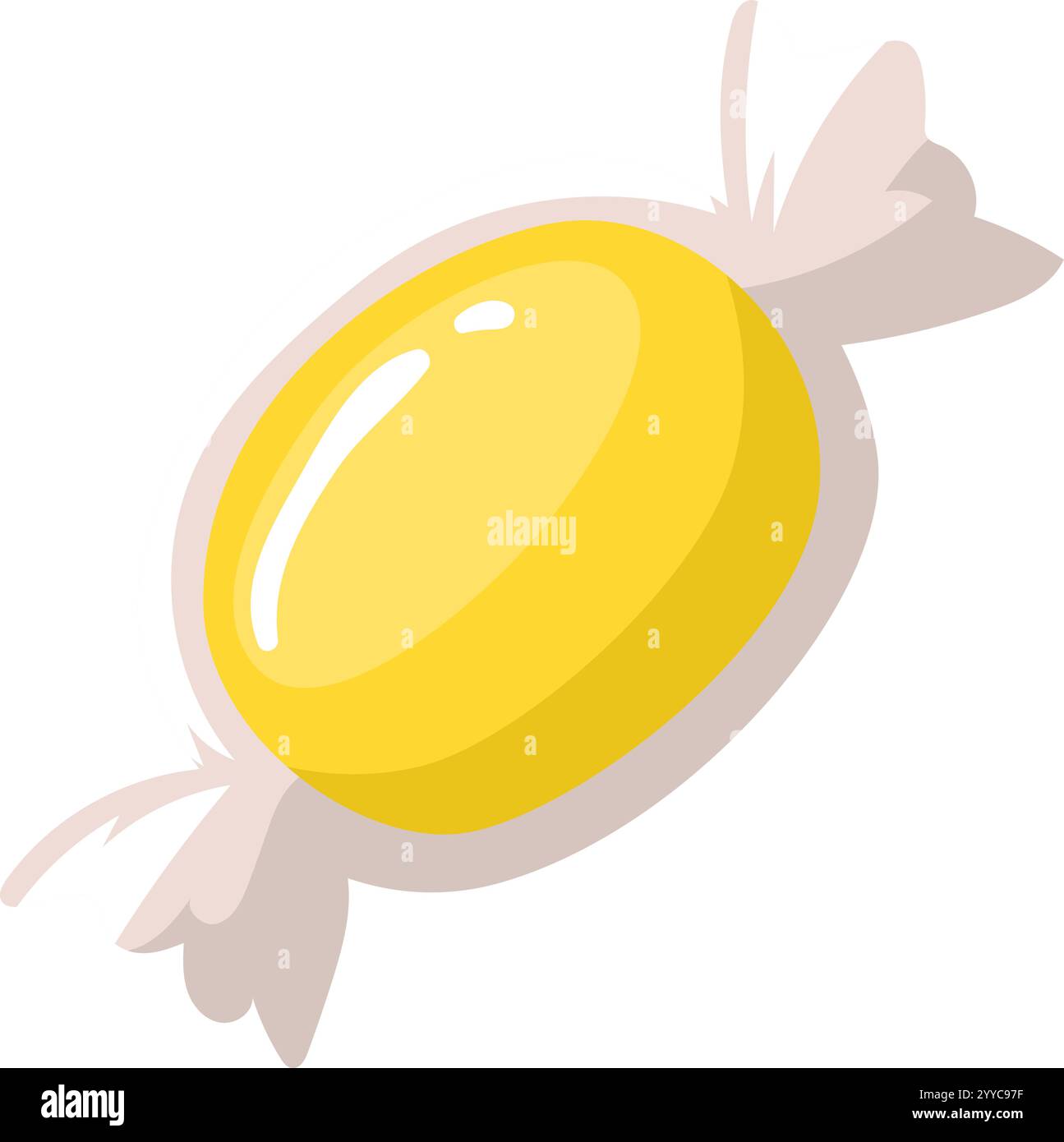 Oval yellow hard candy wrapped in cellophane with twisted ends ...